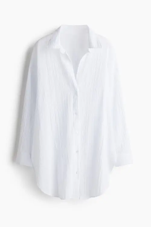 H&m Long Cotton Shirt - White