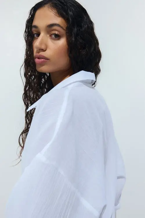 H&m Long Cotton Shirt - White