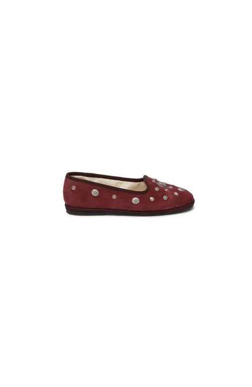 FORTELA Suede Slippers With Stud Embellishments - Red