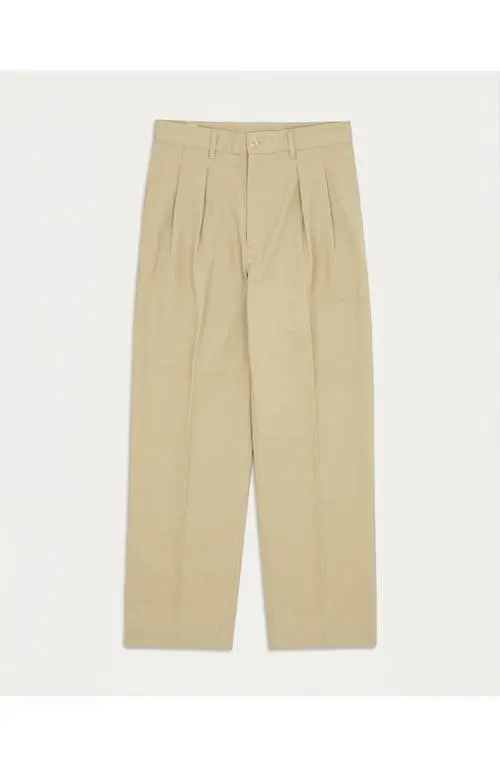 FORTELA Pleated Cotton Trousers - Camel