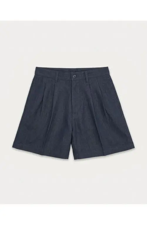 FORTELA Pleated Linen Bermuda Shorts - Blue