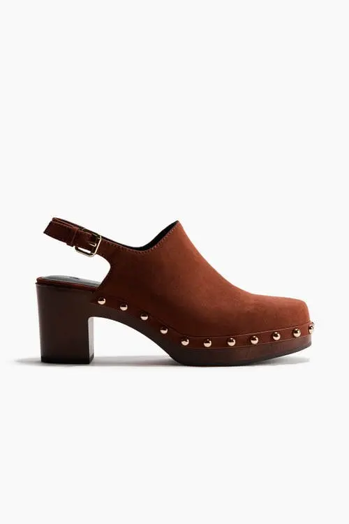 H&M Heeled Clogs With Stud Detailing - Brown
