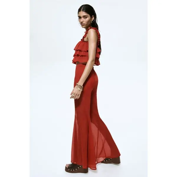 H&M Flared Crinkled Pants - Red