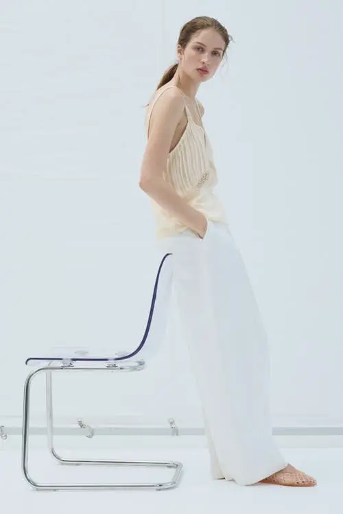 H&m Sleeveless Lace-trimmed Pintucked Top