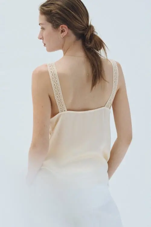 H&m Sleeveless Lace-trimmed Pintucked Top