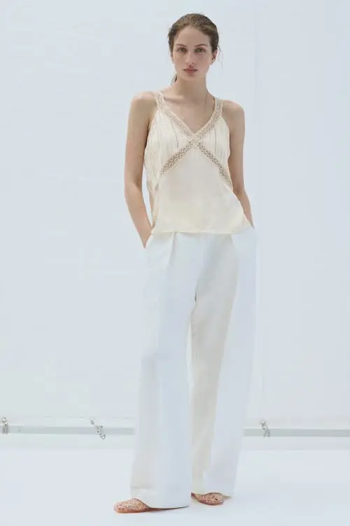 H&m Sleeveless Lace-trimmed Pintucked Top