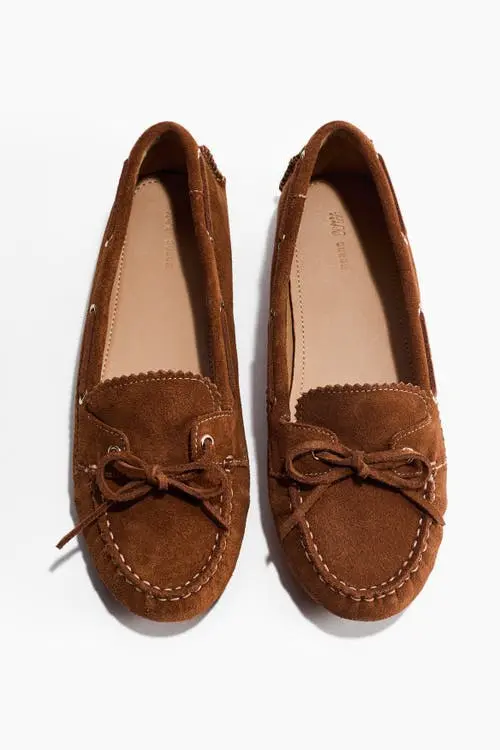 H&m Suede Deck Shoes With Gathered Detailing - Brown