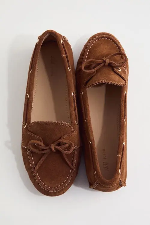H&m Suede Deck Shoes With Gathered Detailing - Brown