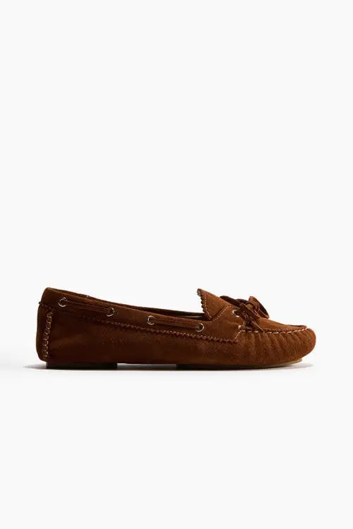 H&m Suede Deck Shoes With Gathered Detailing - Brown