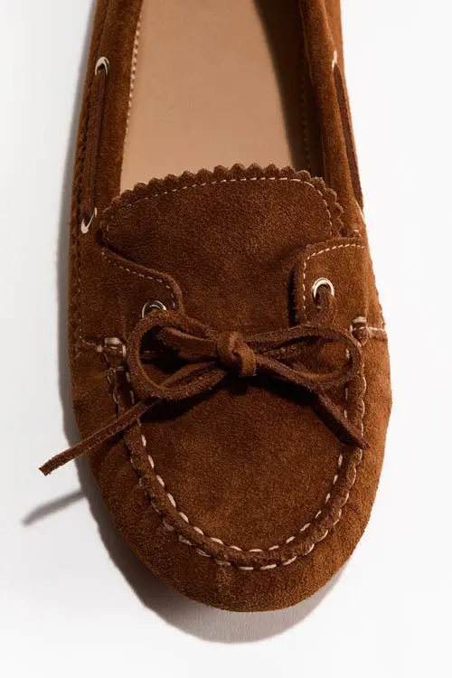H&m Suede Deck Shoes With Gathered Detailing - Brown