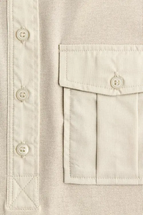 H&m Pima Cotton Henley Shirt With Band Collar And Chest Pockets