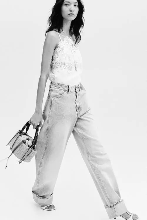 H&m Linen-blend Lace-detail Square Neck Camisole