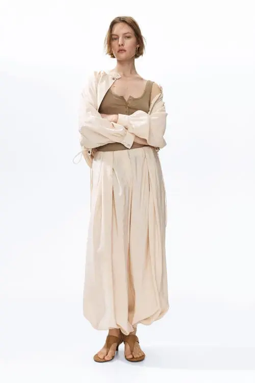 H&m Balloon-leg Modal Trousers - Light Beige