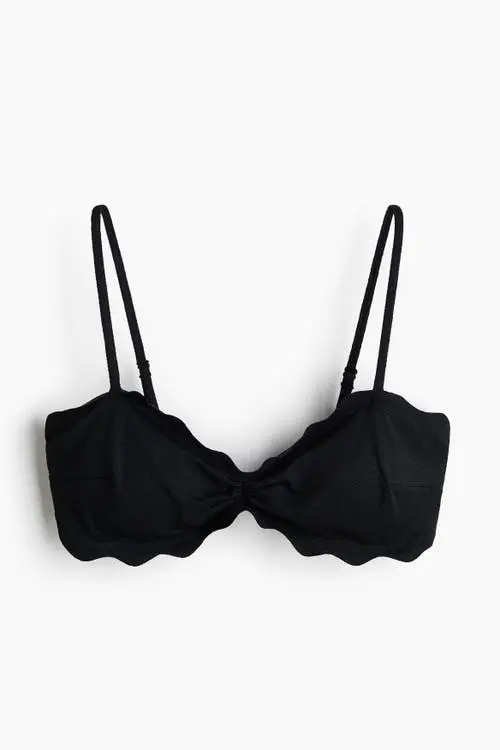 H&m Scalloped Bikini Top With Removable Inserts - Black