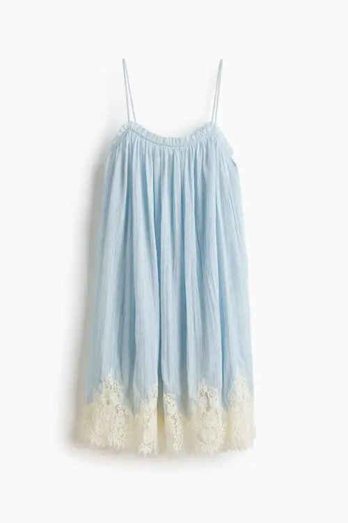 H&m Lace-trimmed Chiffon Strappy Dress - Light Blue