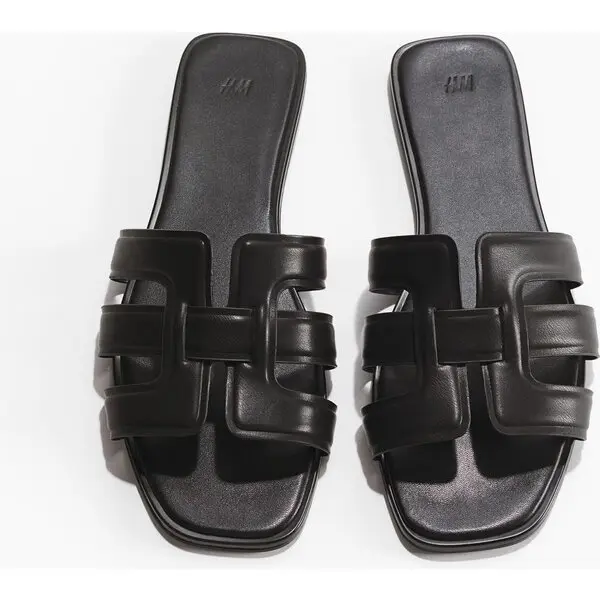 H&m Padded Interwoven Strap Sandals With Square Toe - Black