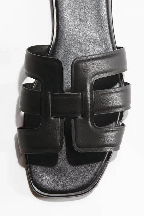 H&m Padded Interwoven Strap Sandals With Square Toe - Black