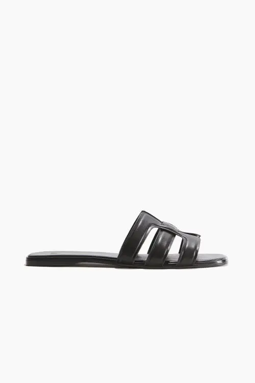 H&m Padded Interwoven Strap Sandals With Square Toe - Black