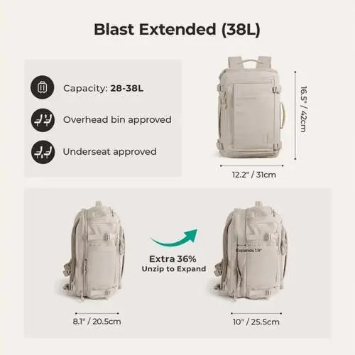 BAGSMART Extended Capacity Travel Backpack - Beige