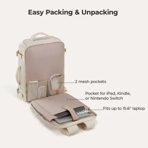 BAGSMART Extended Capacity Travel Backpack - Beige