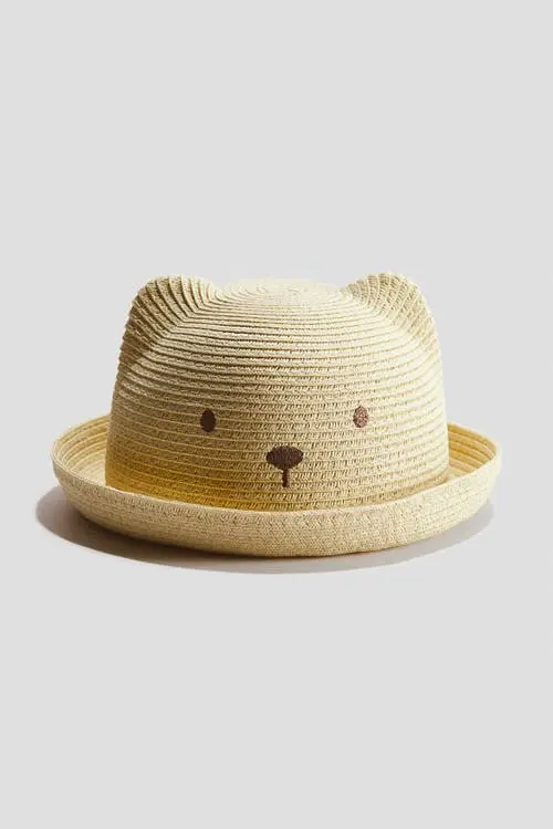H&m Braided Straw Hat With Embroidered Detail - Beige