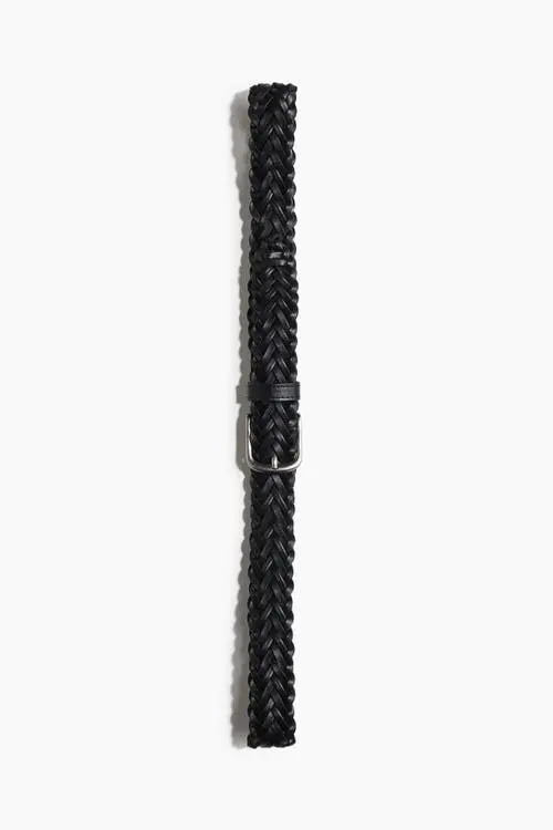 H&m Braided Leather Belt With Metal Buckle - Black
