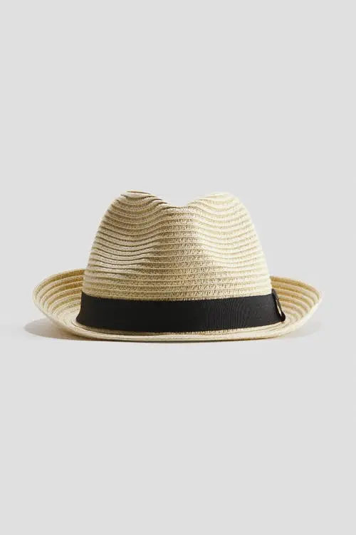 H&m Braided Paper Straw Hat With Grosgrain Band - Light Beige