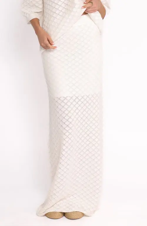 PETAL & PUP Meera Pointelle Knit Maxi Skirt - White