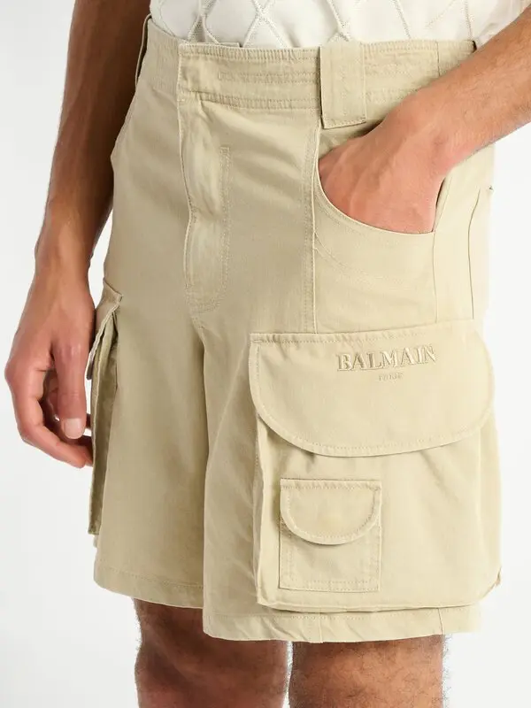 Balmain Cotton Cargo Bermuda Shorts - Beige