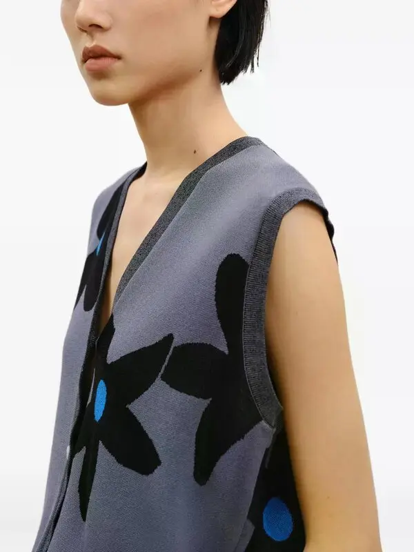 LESS Floral Intarsia V-neck Cardigan - Blue