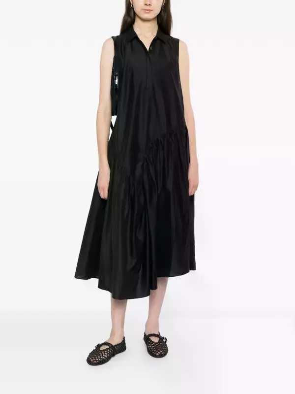 JNBY Sleeveless Gathered Midi Dress With Classic Collar - Black