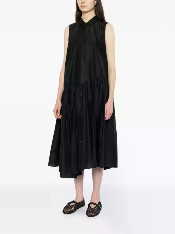 JNBY Sleeveless Gathered Midi Dress With Classic Collar - Black