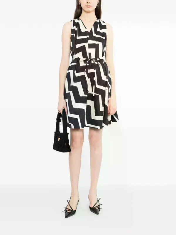 JNBY Chevron Print V-neck A-line Dress - Black