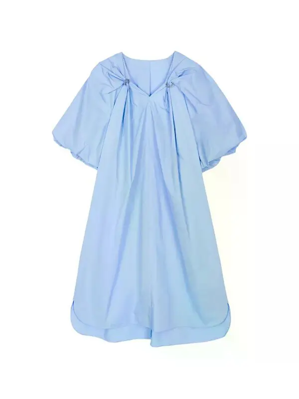 JNBY V-neck Balloon Sleeve Dress With Poplin Texture - Blue