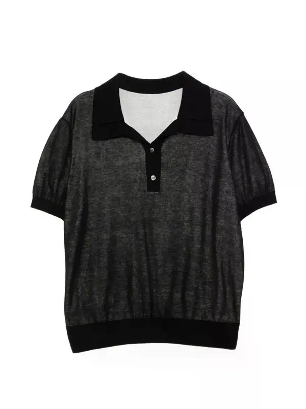 LESS Contrast-trim Short-sleeve Polo Top - Black