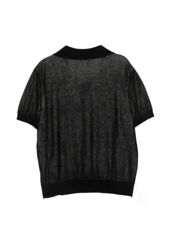 LESS Contrast-trim Short-sleeve Polo Top - Black