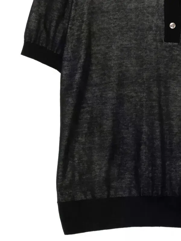 LESS Contrast-trim Short-sleeve Polo Top - Black