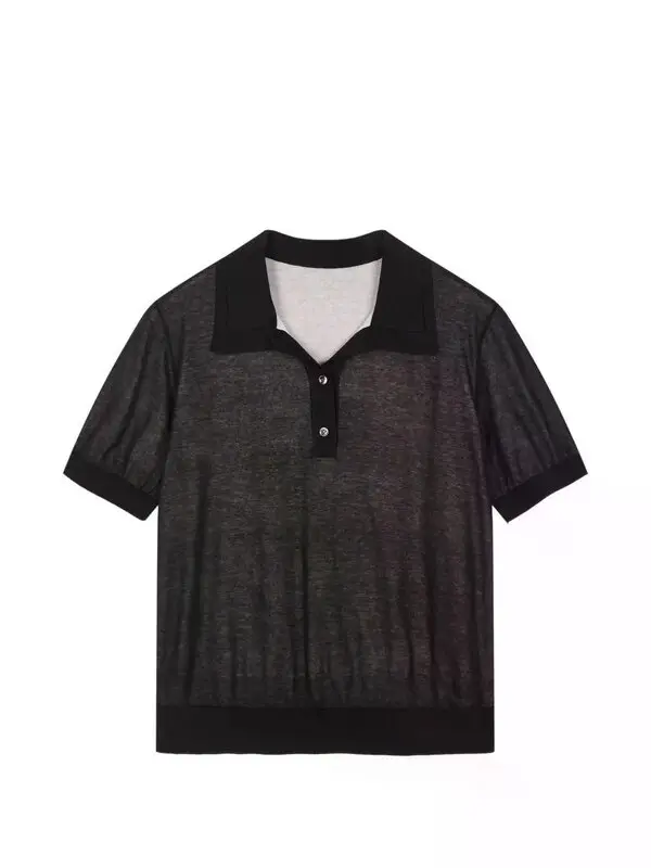 LESS Contrast-trim Short-sleeve Polo Top - Black