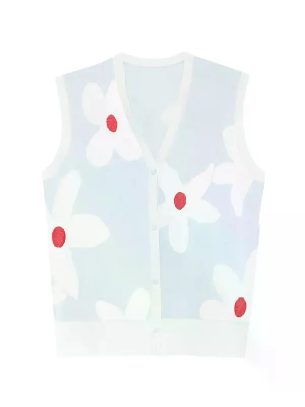 LESS Floral Intarsia V-neck Cardigan - Blue