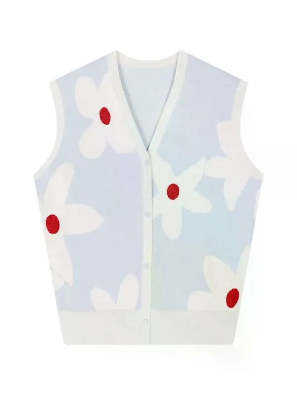 LESS Floral Intarsia V-neck Cardigan - Blue