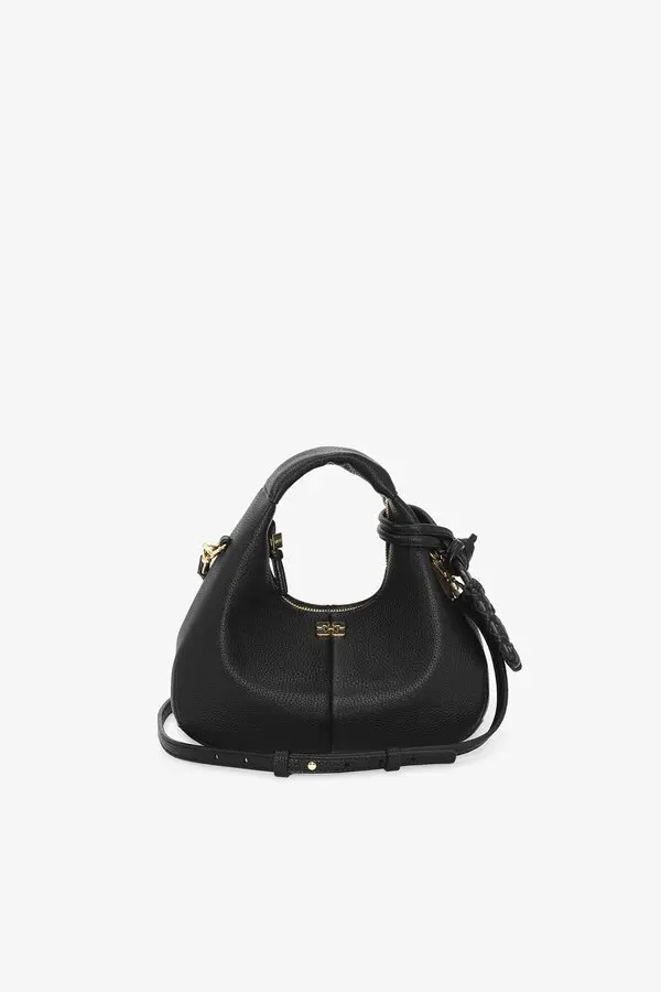 GANNI Mini Hobo Bag With Top Handle And Adjustable Strap - Black