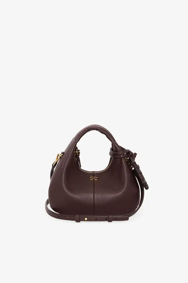 GANNI Mini Hobo Bag With Top Handle And Adjustable Strap - Brown