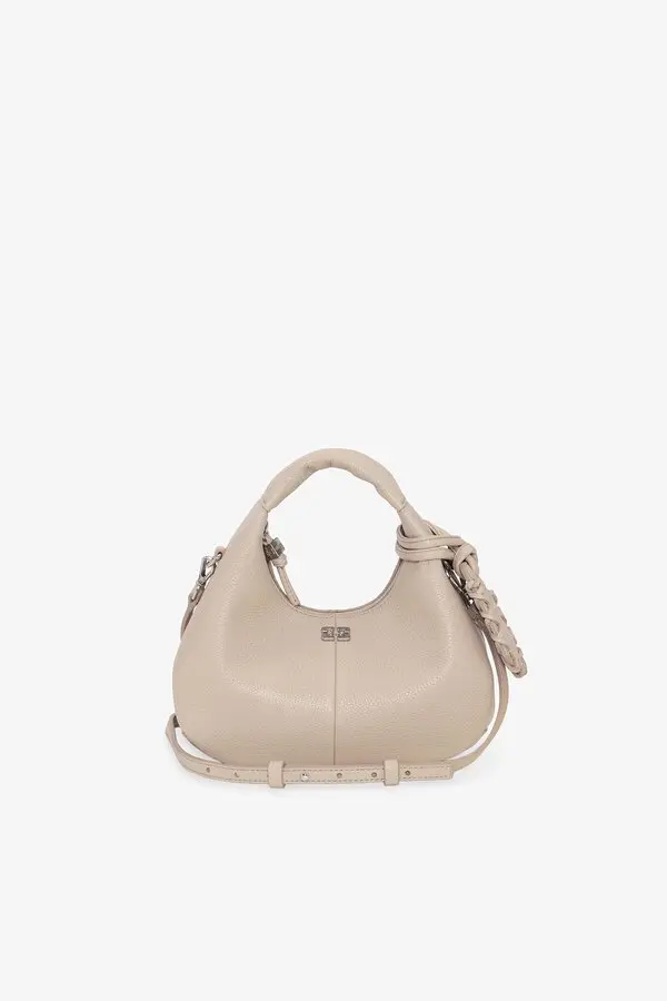 GANNI Mini Hobo Bag With Top Handle And Adjustable Strap - Light Grey