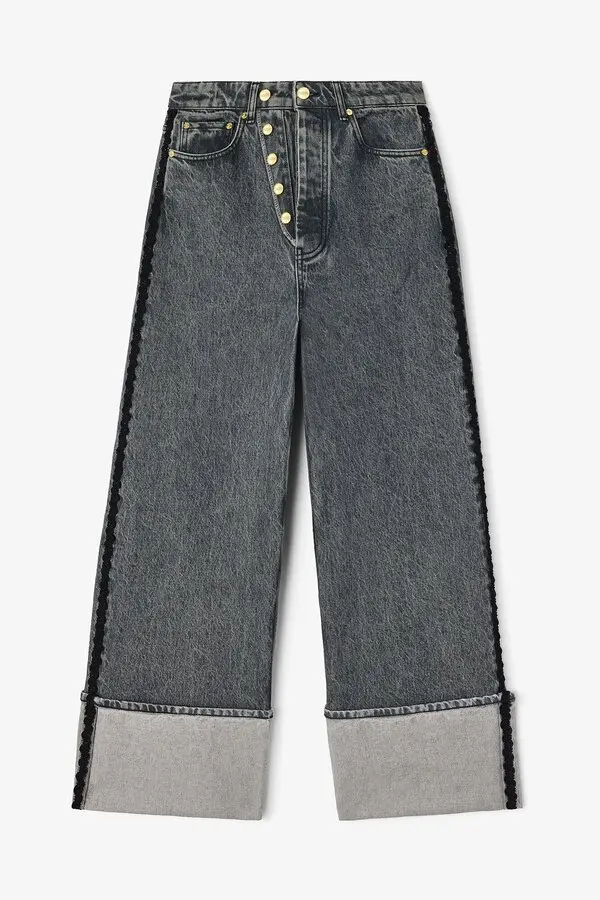 GANNI Baggy Jeans With Double Fly And Lace Detailing - Grey