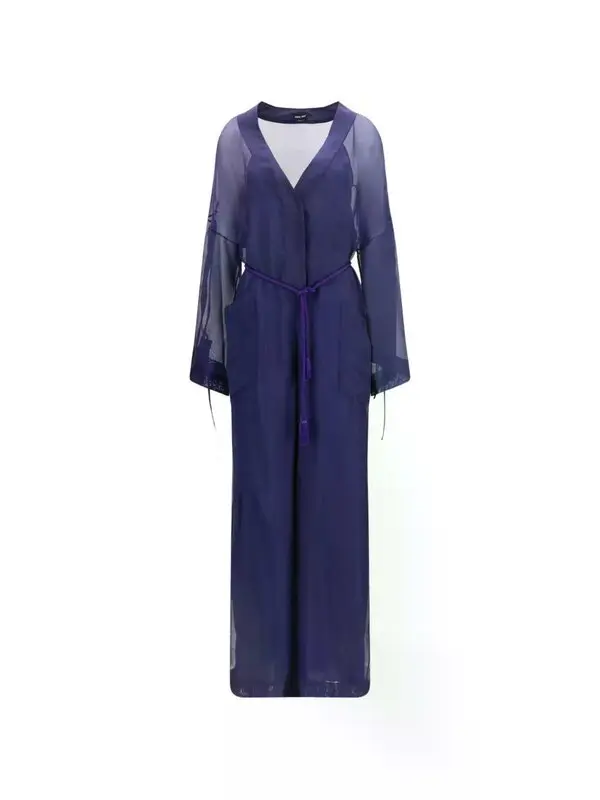 Giorgio Armani Purple Gauze V-neck Jumpsuit With Tasseled Belt - Blue