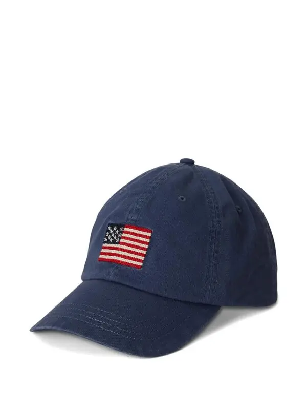 Polo Ralph Lauren Woven Cap" Baseball Cap With Embroidered Flag Patch - Blue