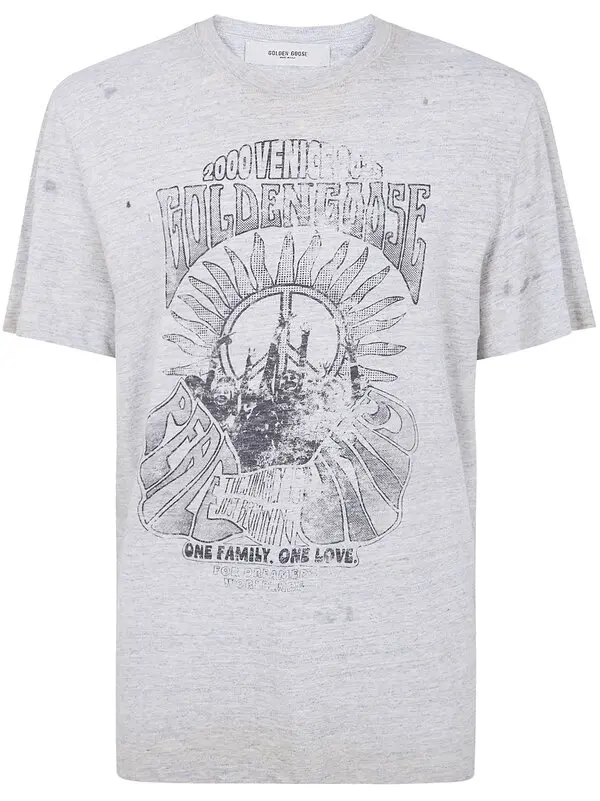 GOLDEN GOOSE Journey M`s" T-shirt Regular Cotton Slub Jersey Vintage - Gray