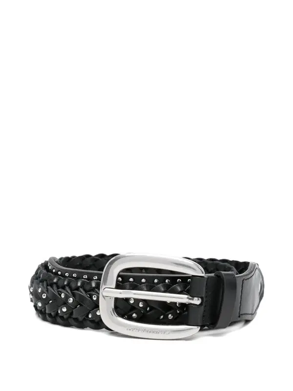 GOLDEN GOOSE Braided Leather Belt With Micro Studs - Black