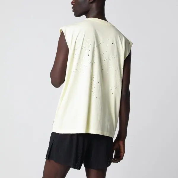 Satisfy Sleeveless Crewneck Tank Top With Perforations And Graphic - Yellow