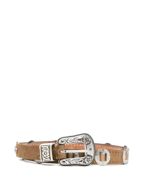 GOLDEN GOOSE Washed Nabuk Belt With Leather Threadings - Brown